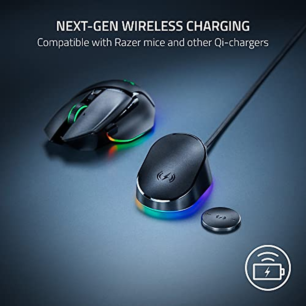 Razer Wireless Charging Puck for Basilisk V3 Pro Gaming Mouse: Magnetic Wireless Charging - Compatible with Qi Charging Devices - Mouse and Mouse Dock Sold Separately