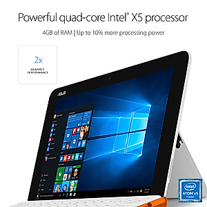ASUS T102HA-C4-WH Transformer Book 10.1" 2 in 1 Touchscreen Laptop, Intel Quad-Core, White, Pen and Keyboard Included