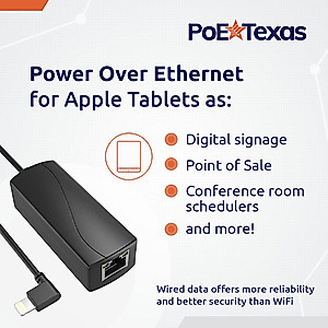 PoE Texas PoE Power and Ethernet Adapter for Apple Tablets and Phones for POS, Digital Signage, & More - 802.3af POE to 5 Volt Splitter - Extends Charging & Data Delivery Up to 328 Feet