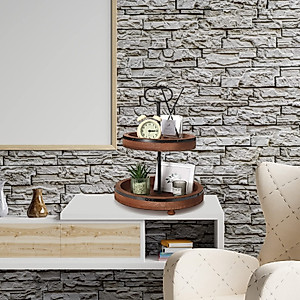 Wesiti 2 Tier Spinning Lazy Susan Organizer 360° Rotatable Vintage Rotating Wood Spice Rack Pallet Farmhouse Tiered Tray Stand for kitchen countertop Cabinet Turntable Organizer