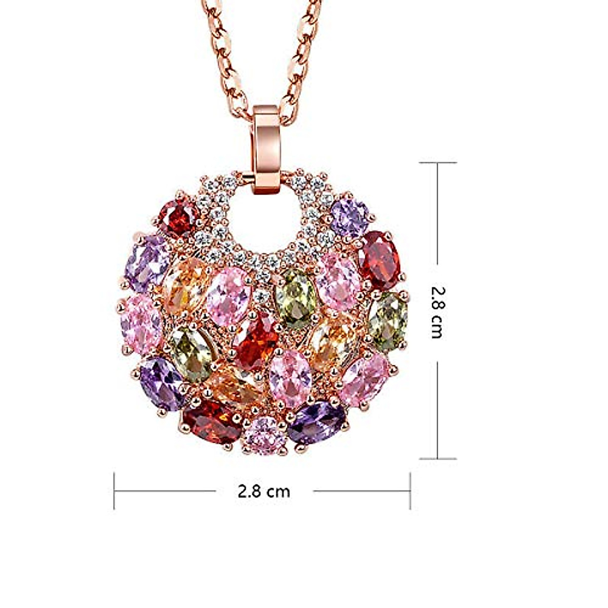 Merdia Crystal Colorized Cubic Zirconia Laminated Flower Pendant Necklace with 15.75+1.57 in Extender Chain for Women | Necklace extender | Crystal Necklace | Flower Necklace | Rose Gold Multi Color Necklace