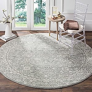 SAFAVIEH Evoke Collection 3' Round Silver / Ivory EVK270Z Shabby Chic Distressed Non-Shedding Dining Room Entryway Foyer Living Room Bedroom Area Rug