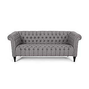 Christopher Knight Home Edgar Traditional Chesterfield Sofa with Tufted Cushions, Gray and Black