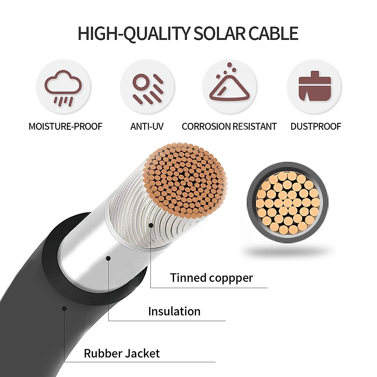 ELFCULB Solar Panel Extension Cable-1Pair 10AWG 6FT Solar Extension Cable Black＆Red with Male/Female Connectors Solar Panel PV Cable Wire with Extra Pair of Connectors Solar Panel Adaptor Kit