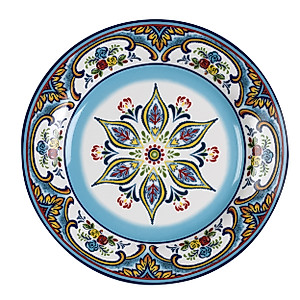 Euro Ceramica Zanzibar Collection Vibrant 10.9" Ceramic Dinner Plates, Set of 4, Spanish Floral Design, Multicolor