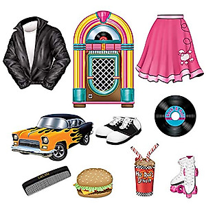 Beistle 54153 Assorted 50's Decorating Cutouts-10 Pcs, Multicolored