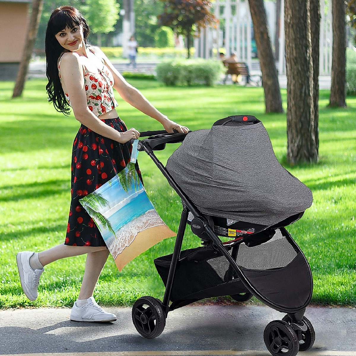 visesunny Palm and Tropical Beach 2Pcs Wet Bag with Zippered Pockets Washable Reusable Roomy for Travel,Beach,Pool,Daycare,Stroller,Diapers,Dirty Gym Clothes, Wet Swimsuits, Toiletries