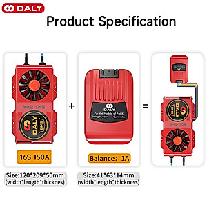 DALY BMS Parallel Connector 1A+ LiFePo4 16S BMS 48V 150A with Cooling Fan UART RS485 CAN Bluetooth BMS Parameter Programmable for Rated 3.2V Lithium Power Bank Storage Off Grid Solar System