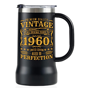 Onebttl 65th Birthday Gifts for Men, Dads, Grandfathers, Granddads, Husband, Vintage 1960 Birthday Gifts 24oz Stainless Steel Beer Stain Mug, Black