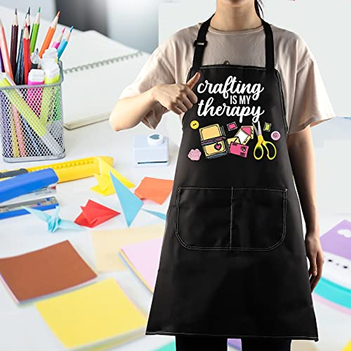WZMPA Crafting Apron With Pocket Craft Lover Gift Crafting Is My Therapy Crafter Adjustable Tool Apron For Hand Crafting (Crafting Therapy apron)