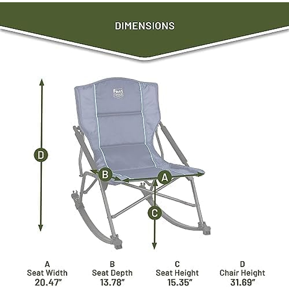 TIMBER RIDGE Folding Rocking Camping Chair, Portable Rocker Chair for Adults with Hard Armrests, Low Outdoor Rocking Chair Foldable for Patio, Garden, Lawn, Supports up to 250 lbs, Blue