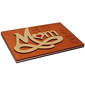 Lapatoon Real Wood Best Mom Ever Forever Love Inspiring Greeting Card Novelty Birthday Gift Get Well Thank You Wooden Present for Mommy Step God Mother from Baby Husband Son Daughter Child e