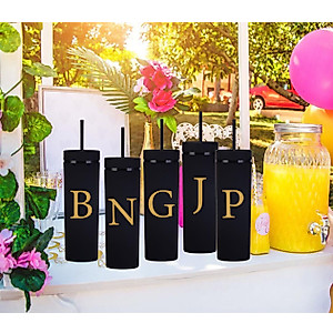 Personalized Letter M Skinny Tumbler.16oz Matte Initial Skinny Tumblers with Lids and Straws.Personalized Custom Slim tumblers Cups Gifts.Novelty Birthday Christmas Gifts for Men Women.