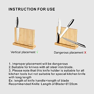 KITCHENDAO Luxury Double Sided Bamboo Magnetic Knife Block Holder without Knives with Enhanced Powerful Magnets, Cutlery Display Stand and Storage Rack Large Capacity, Easy to Reach, Easy to Clean