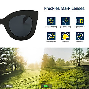 Freckles Mark Thick Fashion Butterfly Sunglasses for Women Trendy Round Cat Eye Sun Glasses (Black, 45)