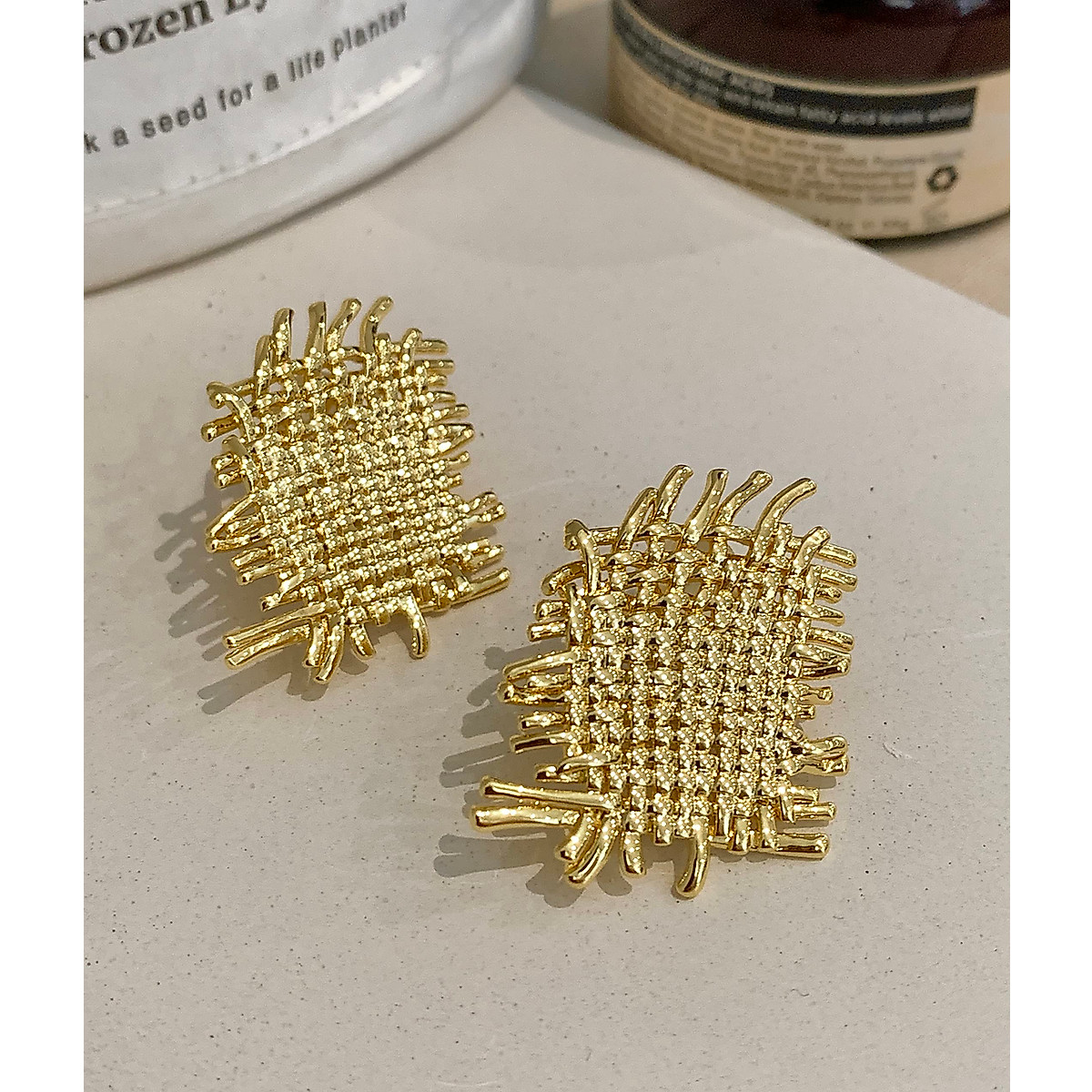 LecAit Statement Earrings for Women S925 Sterling Silver Dainty 14k Gold Stud Earrings Hypoallergenic Handmade Woven Metal Women's Ear Studs