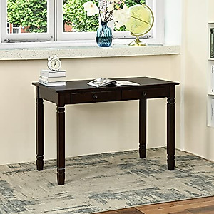 FurnitureR Antique Understated Writing Farmhouse Solid Wood, Signature 2 Drawers for Living Room Bedroom Home Office Board Desk, Brown