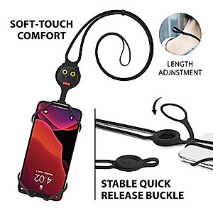 【Bone】 Lanyard Phone Tie 2 with Card Holder, Universal Phone Lanyard Neck Holder, Cell Phone Lanyard w/Card Holder for iPhone 12 11 Pro Max, Galaxy S Pixel, Fits 4 to 6.7"- Miao Cat