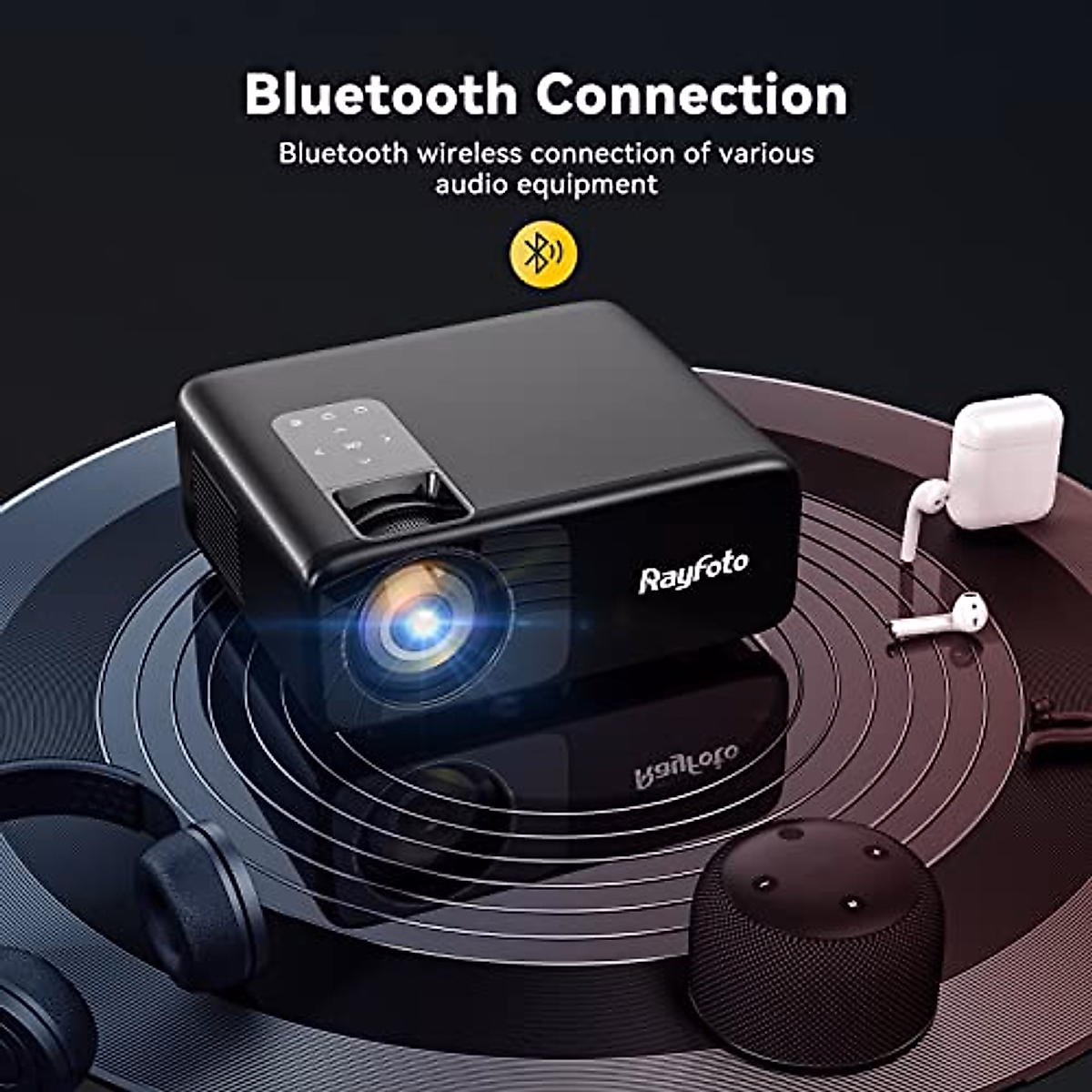 Rayfoto WiFi Bluetooth Projector,9500L HD Native 1080P 300" Giant Screen Display,4K Support Video Projector, Home Movie Projector Compatible with TV Stick, PC, DVD, Laptop / Extra Bag Included