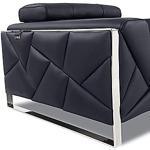 Blackjack Furniture Gianni Mid Century Modern Italian Leather Living Room Sofa, Black