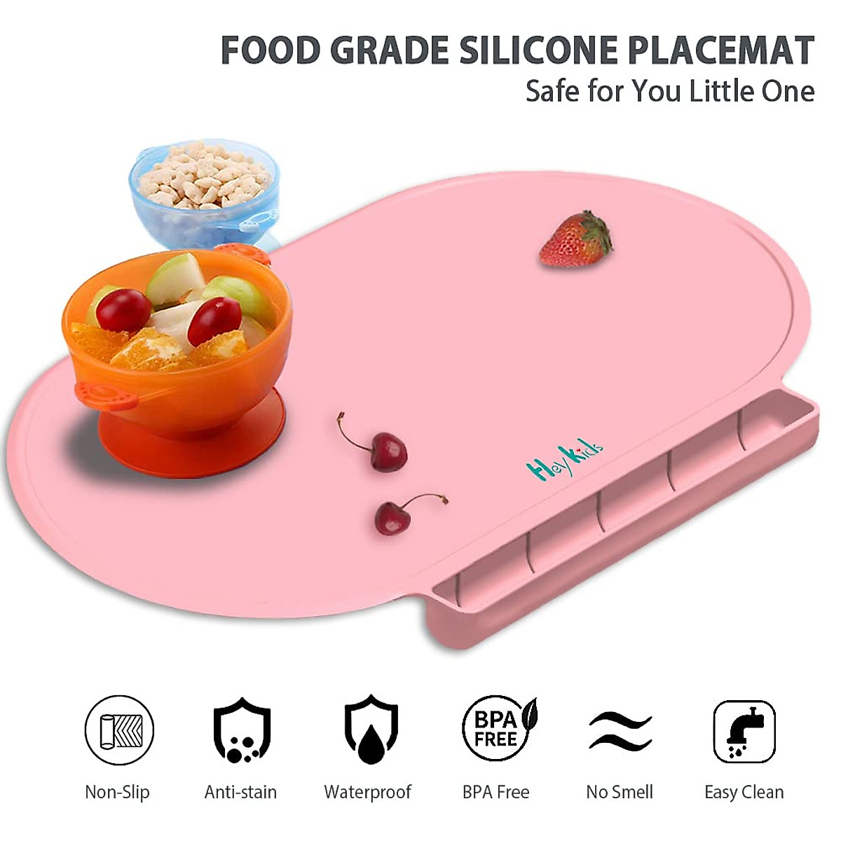 Silicone Baby Placemat, Food Catching Toddler Placemats for Kids Baby,Baby Pink