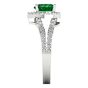1.75 Carat Heart cut Custom Engraving Halo split shank faux Green Emerald Engagement Everlasting Ring 14k White Gold 8