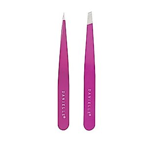 Danielle Creations Soft Touch Slant and Point Stainless Steel Tweezers, Pink