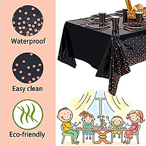 vannyster Black 4 Pack 54x108 Inch Disposable Plastic Tablecloths, Rose Gold Dot Confetti Table Covers for Party Supplies