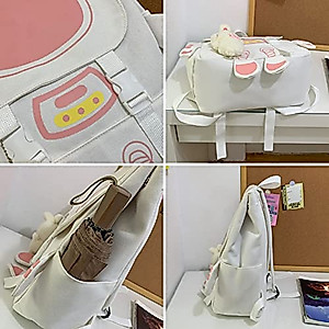 Kawaii Backpack for Teen Girls Boys School College Travel Aesthetic Bookbag with Cute Pendant Casual Bag Schoolbag Daypack (Black/White)