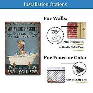 RNIIOPX Tin Sign Bath Soap Miniature Pinscher Bathroom Wall Art Vintage Retro Metal Sign 8"x12" (Tin Sign)