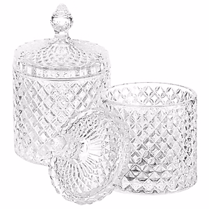 Varku 2PCS 23oz Glass Apothecary Jars Set, Qtip Holder with Lid, Crystal Vanity Organizers, Makeup Storage Containers, Decorative Canisters for Home Kitchen Bathroom