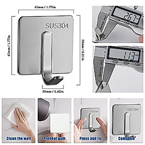 Adhesive Hooks,Waterproof 304 Stainless Steel Wall Hooks for Hanging Key,Coat,Towel,Kitchen,Bathroom Metal Adhesive Hanger Hooks Heavy Duty (2Pack, Silver)