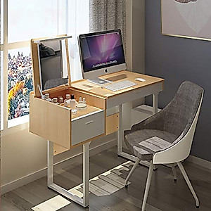 CHARMAID Makeup Table Writing Desk with Flip Top Mirror, Vanity Table with 5 Storage Compartments, Dressing Table Computer Laptop Desk with 2 Large Drawers for Students Girls Women