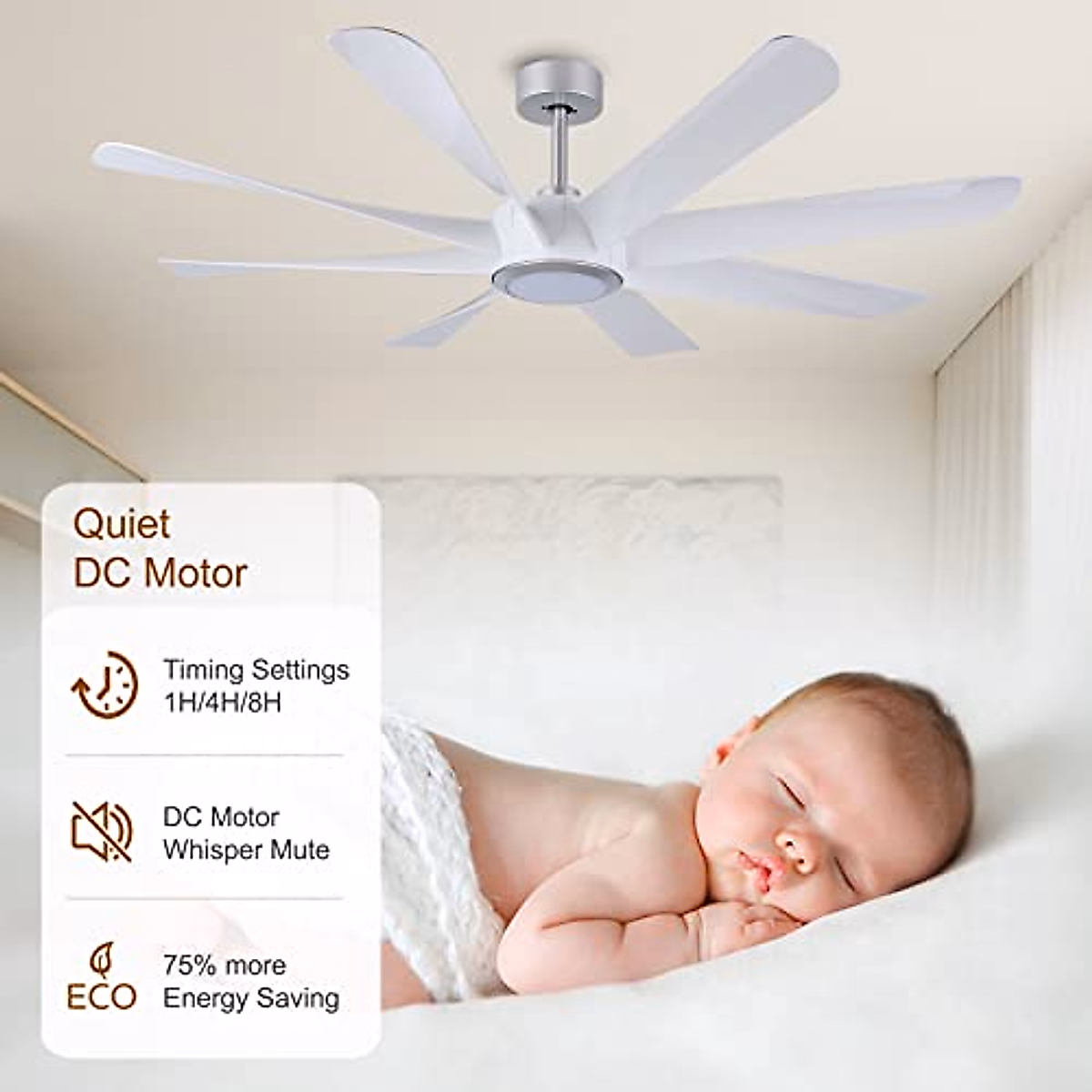 OFANTOP 60 Inch Smart Ceiling Fan with Light Remote Control, 6 Speed Quiet DC Motor Large Modern Silver White Ceiling Fan for Living Room