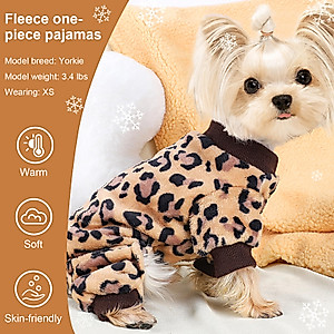 Leopard Dog Sweater Dog Jumpsuit - Winter Fleece Puppy Clothes for Small Dogs Girl Boy Warm Small Dog Pajamas Dog Outfit for Chihuahua Yorkie Shih Tzu Teacup Cold Weather Cat Apparel Clothing