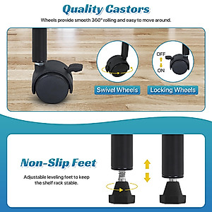 WYGMAV 5-Tier Wire Shelving Unit Adjustable Metal Storage Shelving Commercial Storage Shelves with Wheels Heavy-Duty Metal Storage Rack for Pantry, Restaurant, Garage, Kitchen, Black