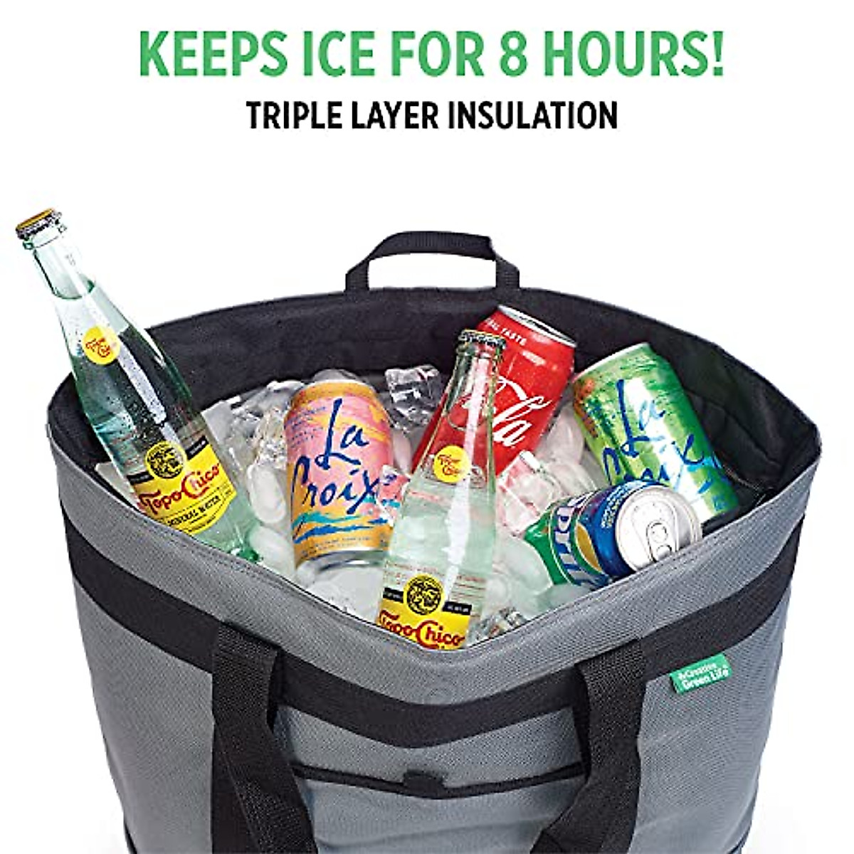 Jumbo Insulated Cooler Bag (Gray) with HD Thermal Insulation - Premium, Collapsible Soft Cooler Makes a Perfect Insulated Grocery Bag, Food Delivery Bag, Travel Insulated Bag, or Beach Cooler Bags