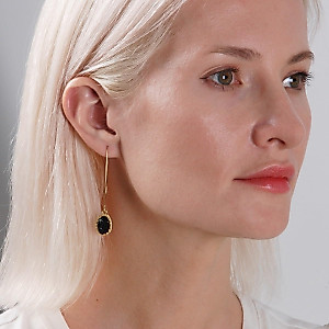 Black and Gold Earrings for Women - Black Dangle Earrings for Women, Long Black Earrings for Women Dangling, Boho Black Drop Earrings for Women, Simulated Druzy Gold Tone Black Statement Earrings