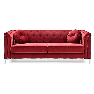 Glory Furniture Pompano Velvet Sofa in Burgundy