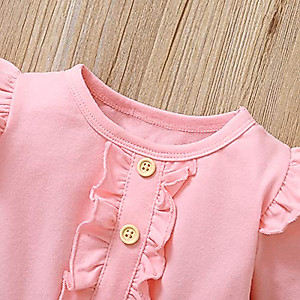 Goodplayer Toddler Baby Girl Easter Outfits Ruffle Long Sleeve Top Bunny Egg Print Skirt One-Piece Girl Dress Clothes (Pink, 3-4 Years)