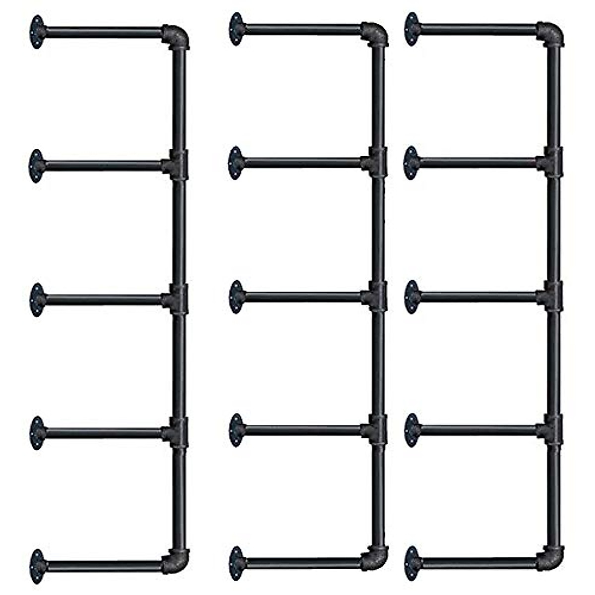 Tianman Industrial Wall Mount Iron Pipe Shelf Shelves Shelving Bracket Vintage Retro Black DIY Open Bookshelf DIY Storage offcie Room Kitchen Shelves (3Pcs,52" Tall,12" deep)