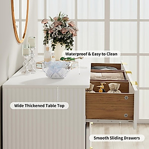 Tradare White Dresser for Bedroom, 7 Drawer Dresser with Gold Metal Handles, Wood Modern Dresser for Bedroom