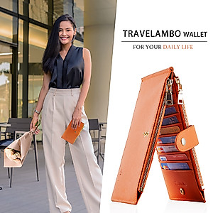 Travelambo RFID Wallet Women Large Size Bifold Multi Card Wallet Case with Zipper Pocke Credit Card Holder for Women