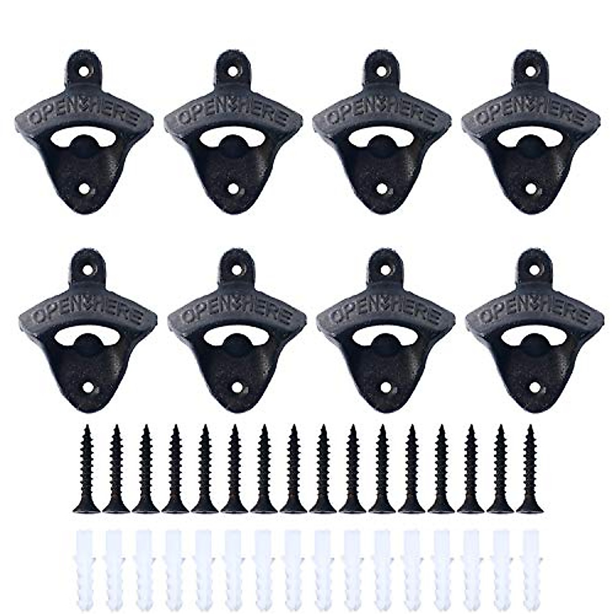 Homend 8pack Cast Iron Wall Mount Bottle Openers, Mounting Hardware Included, Vintage Rustic Bar(Wood Block is not Included)