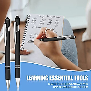 Lragvtbk 8 Pcs Blue Ink Ballpoint Pen with Stylus Tip 2 in 1 Stylus Ballpoint Pen Metal Pens Stylus Pen for Touch Screens School Office Coworkers (Black)