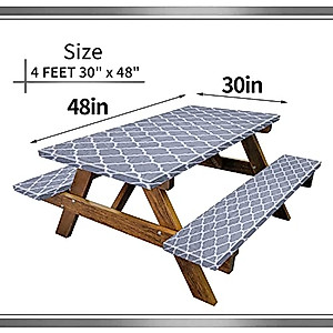 frtzal Vinyl Picnic Tablecloths and Bench Covers, Camping Tablecloth Picnic Pable Bench Covers with Elastic Waterproof Picnic Table and Bench Seat Covers for Outdoor Patio Park