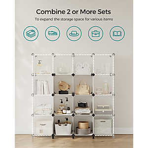 SONGMICS 6 Cube Storage Organizer, DIY Closet Shelf, Plastic Clothes Organizer, Modular Bookcase, 11.8 x 11.8 x 11.8 Inch Cubes, with Feet and Rubber Mallet, Cream White ULPC111M01