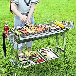 NEWCES Barbecue Desk Portable Foldable Charcoal Barbecue Grill Outdoor Stainless Steel Smoker BBQ for Picnic Garden Terrace Camping Travel ，3-5 People or More Tabletop Barbecue