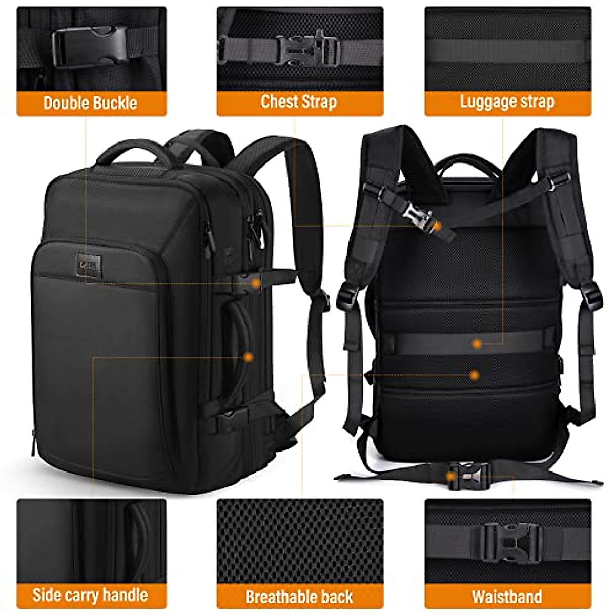 HOMIEE Carry On Luggage 22x14x9 Airline Approved Travel Laptop Backpack, 50L Expandable Suitcase Extra Large Daypack Weekender Overnight Duffel Bag Fits 17.3/18 Inch Computer