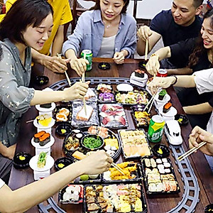 Crounuas Rotating Train Electric Rotary Sushi Machine Set Goes Around Rotating Sushi Tray Household Rail Conveyor Belt for Party Sushi Display Table Swing Plate Battery Powered